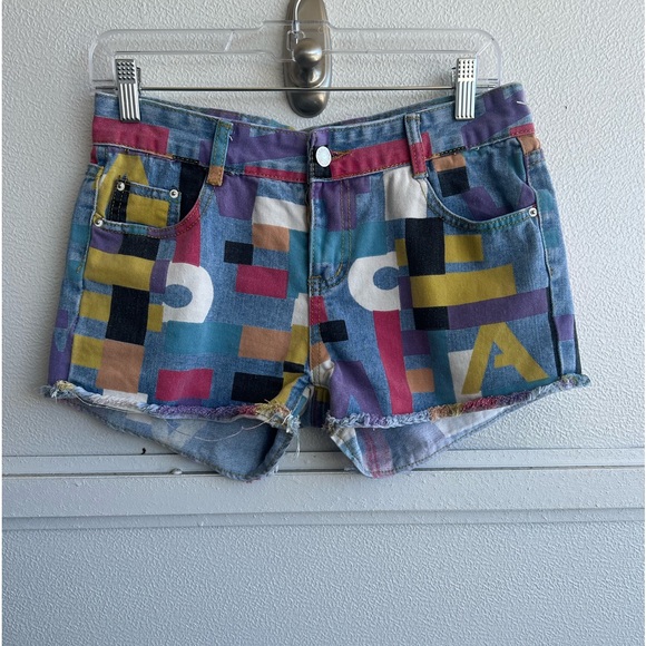 Shorts | 9s Abstract Print Multi Colored Womens Cotton Light Wash Jean ...